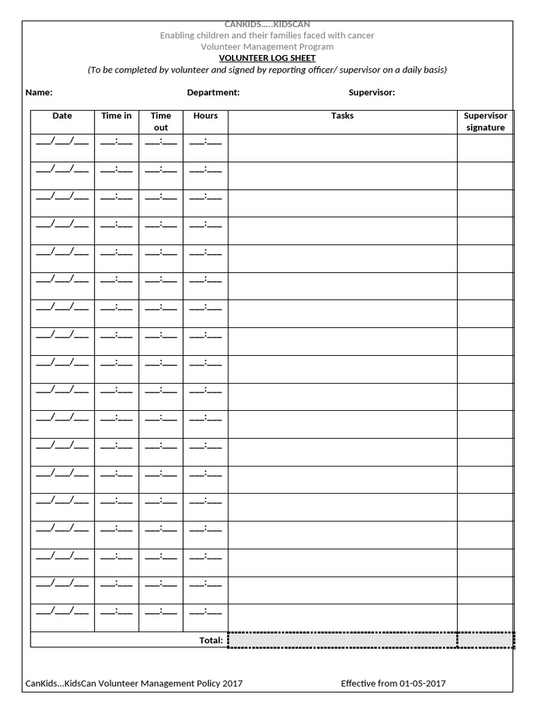 Volunteer Log Sheet | PDF