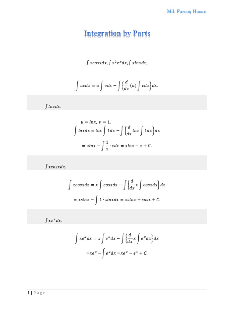 Integration by Parts | PDF