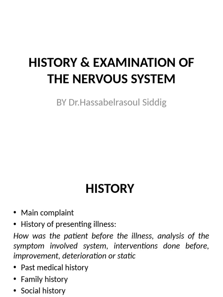 HISTORY & EXAMINATION OF THE NERVOUS SYSTEM | PDF