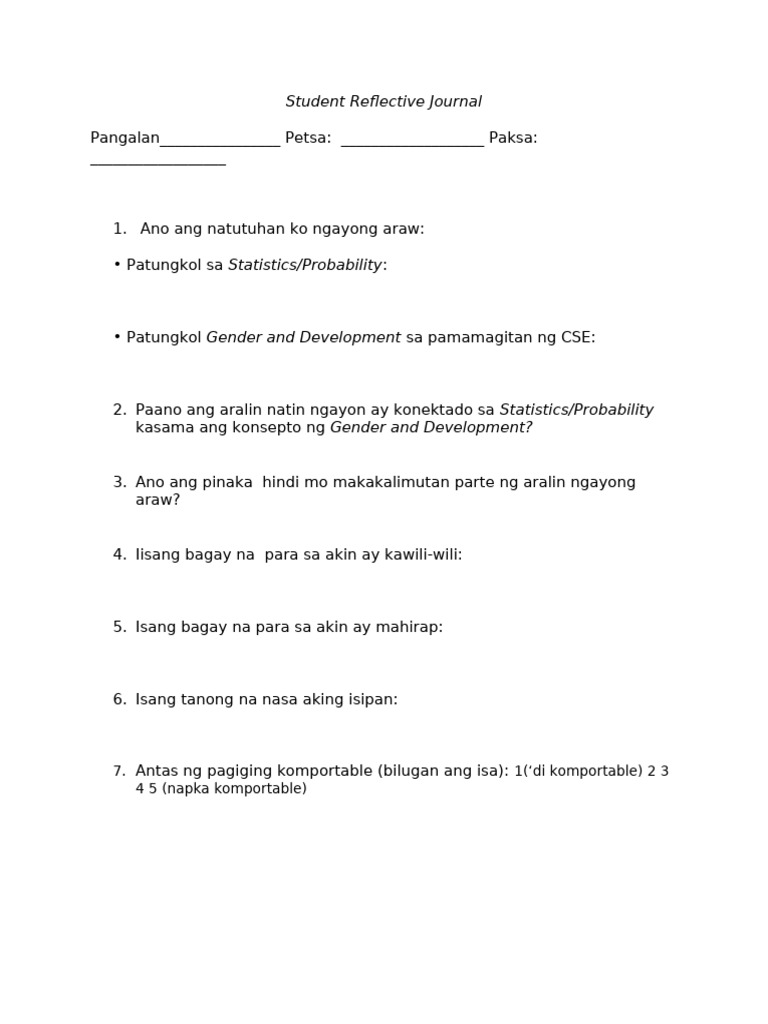 Student Reflective Journal - Tagalog Translation | PDF