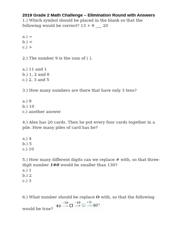 2019 Grade 2 Math Challenge | PDF