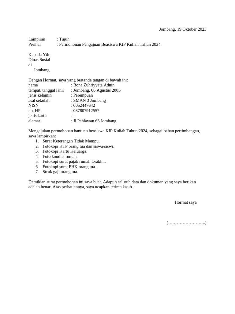 Surat Pernyataan Kip K | PDF