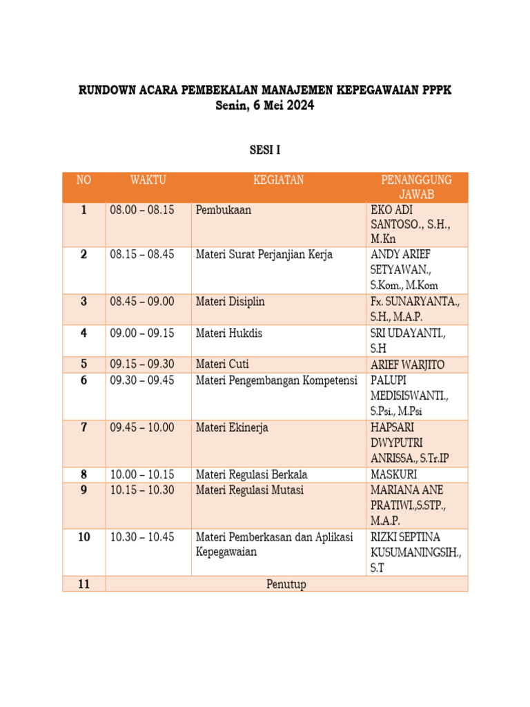 RUNDOWN ACARA SOSIALISASI MANAJEMEN KEPEGAWAIAN | PDF