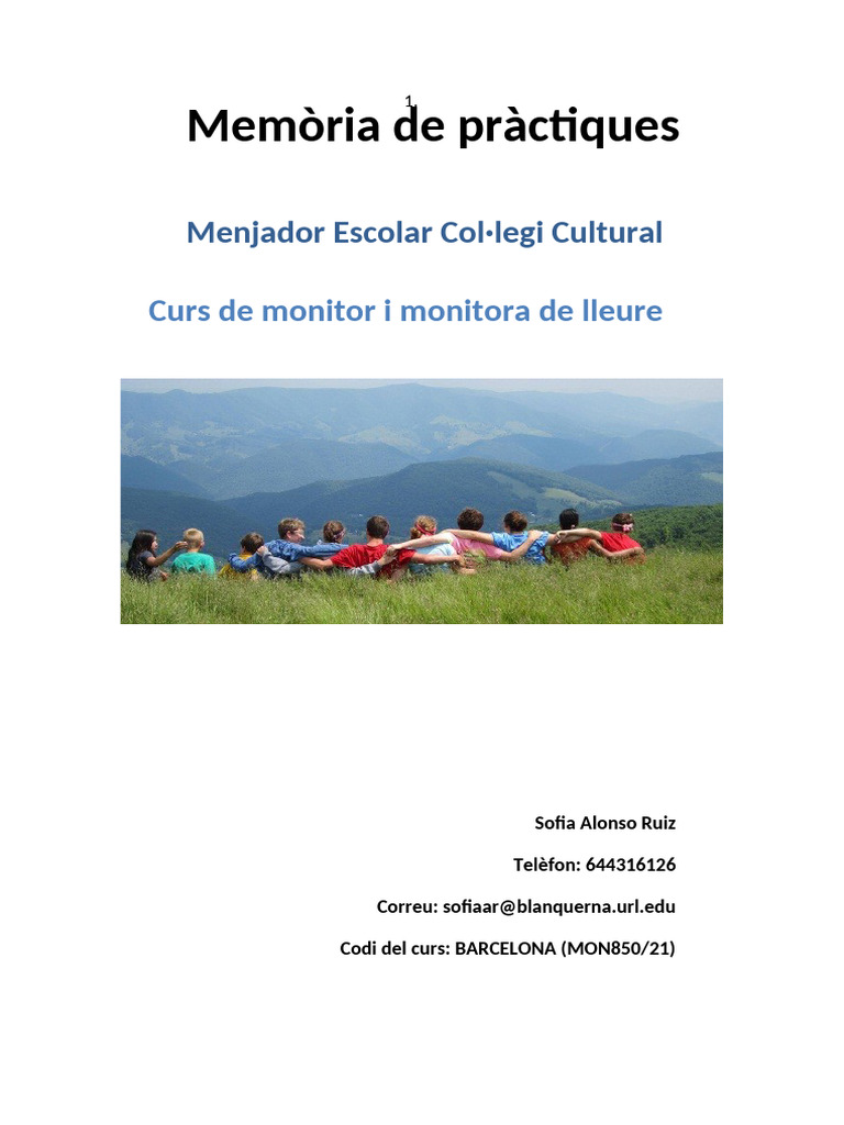 Memòria Monitora Sofia | PDF