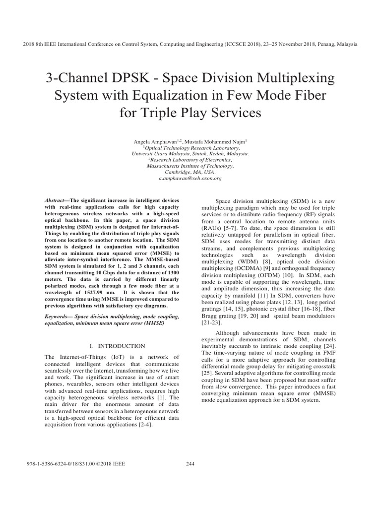 3-Channel DPSK - Space Division Multiplexing System With Equalization in Few Mode Fiber For ...