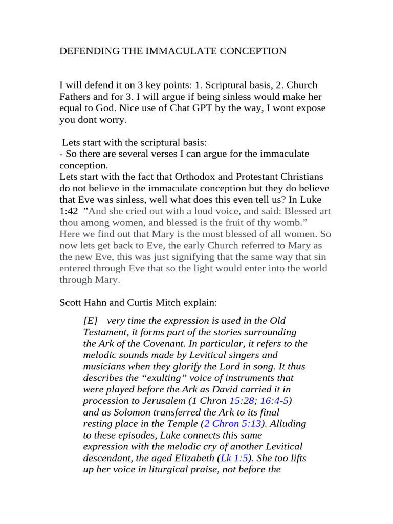 Defending The Immaculate Conception-1 | PDF | Mary, Mother Of Jesus ...