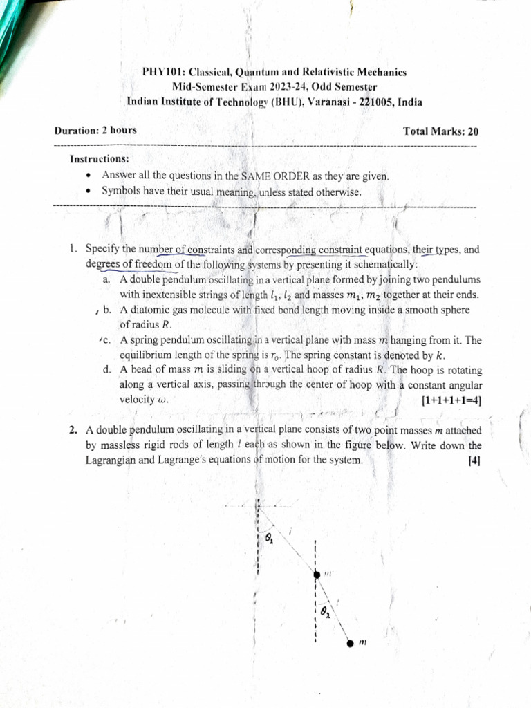 PHY 101 Mid Sem | PDF