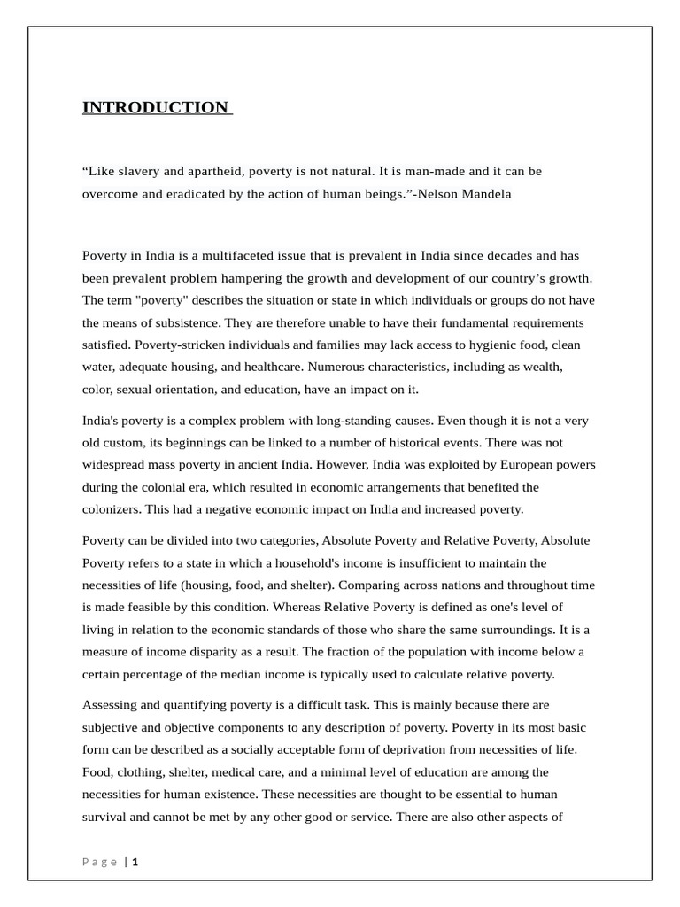 A Project Report On Poverty Research Paper | PDF | Poverty | Social Science