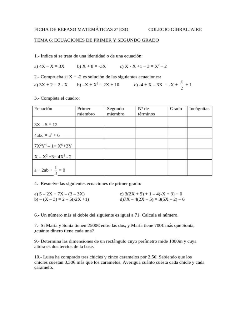 Ficha de Repaso Mat 2º t6 | PDF