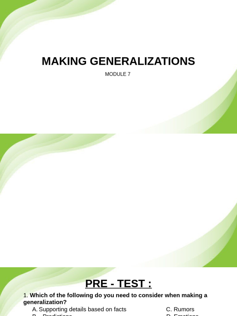 MAKING GENERALIZATION Module 7 | PDF
