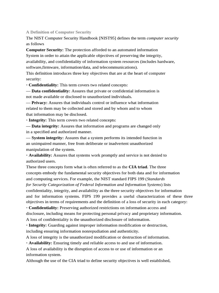 A Definition of Computer Security | PDF