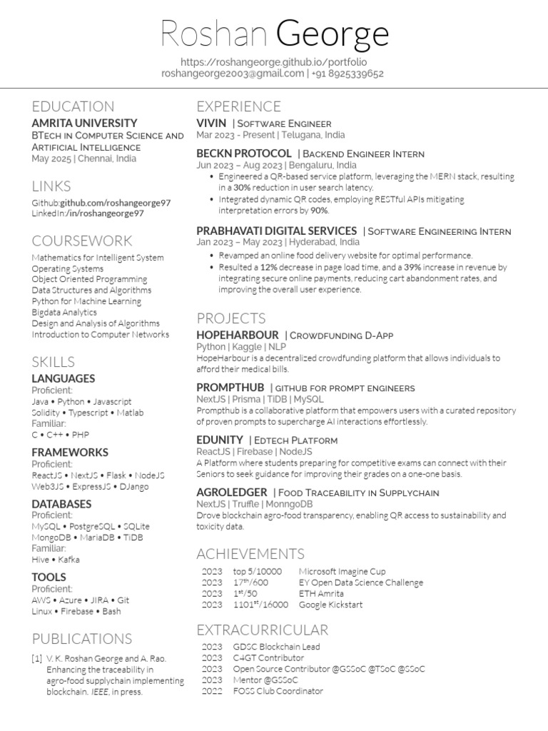 Roshan George-Resume Updated | PDF | Artificial Intelligence | Computers
