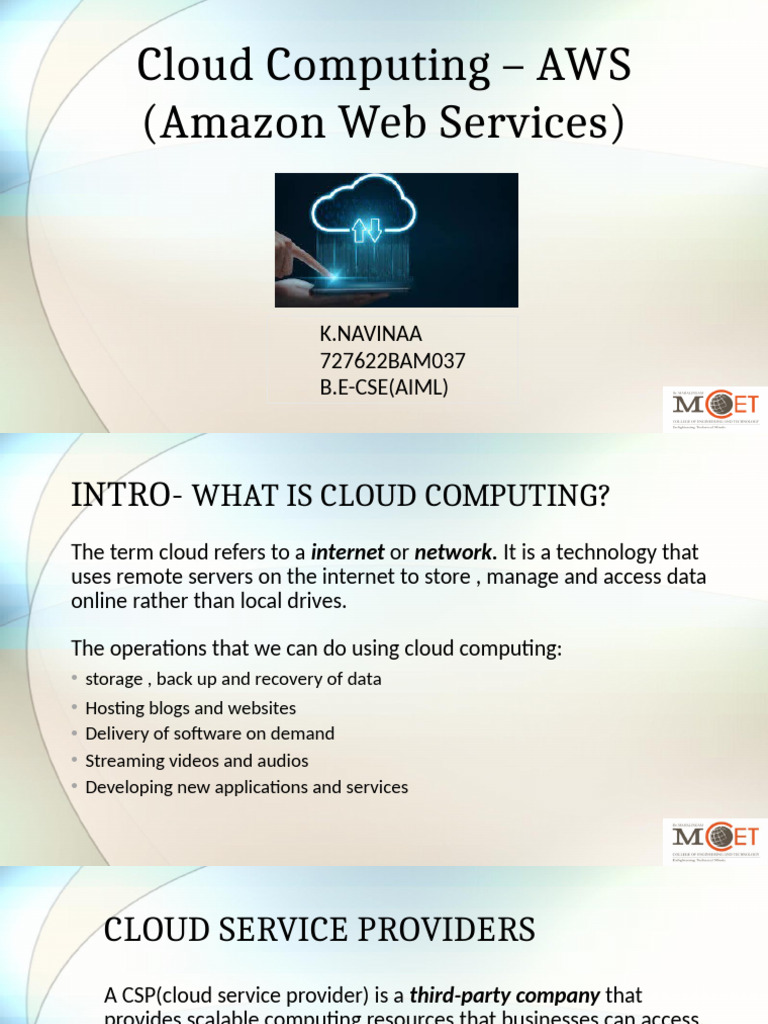 Cloud Computing - AWS (Amazon Web Services) : K.Navinaa 727622BAM037 B.E-Cse (Aiml) | PDF