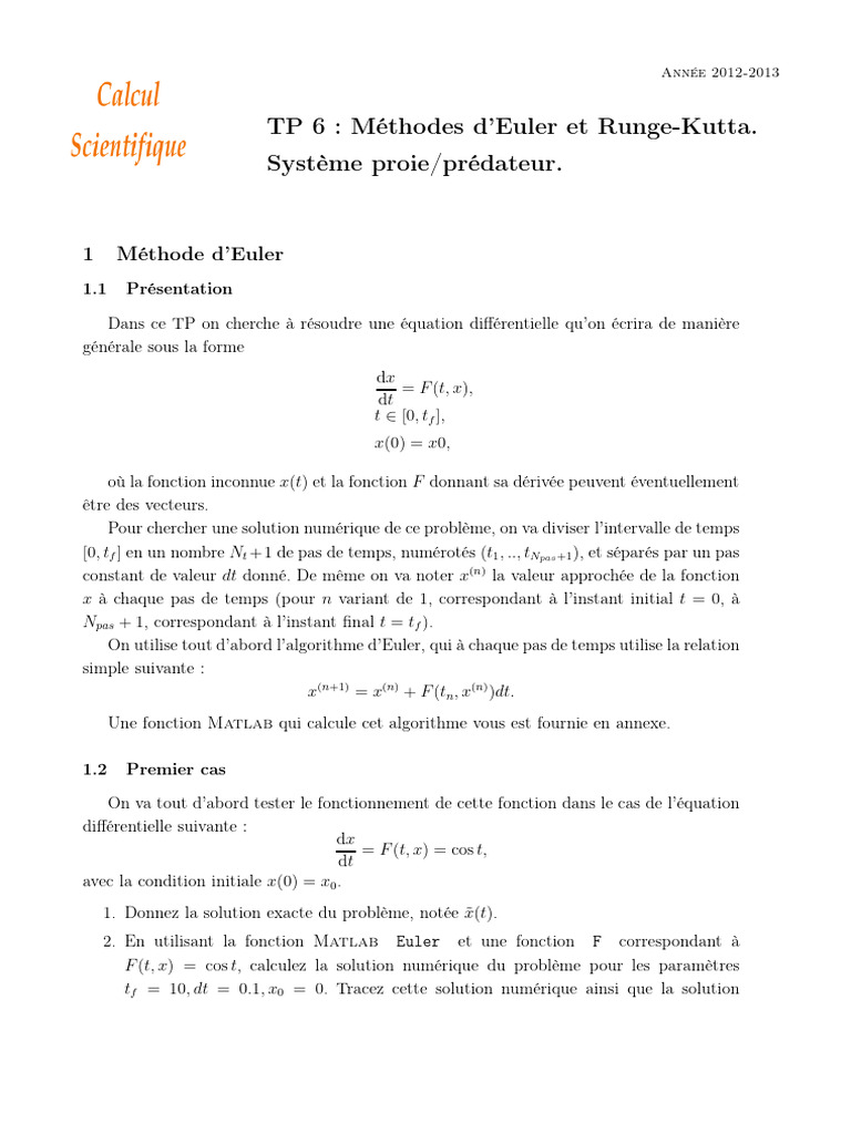 TP 6: Méthodes D'euler Et Runge-Kutta. Système Proie/prédateur | PDF