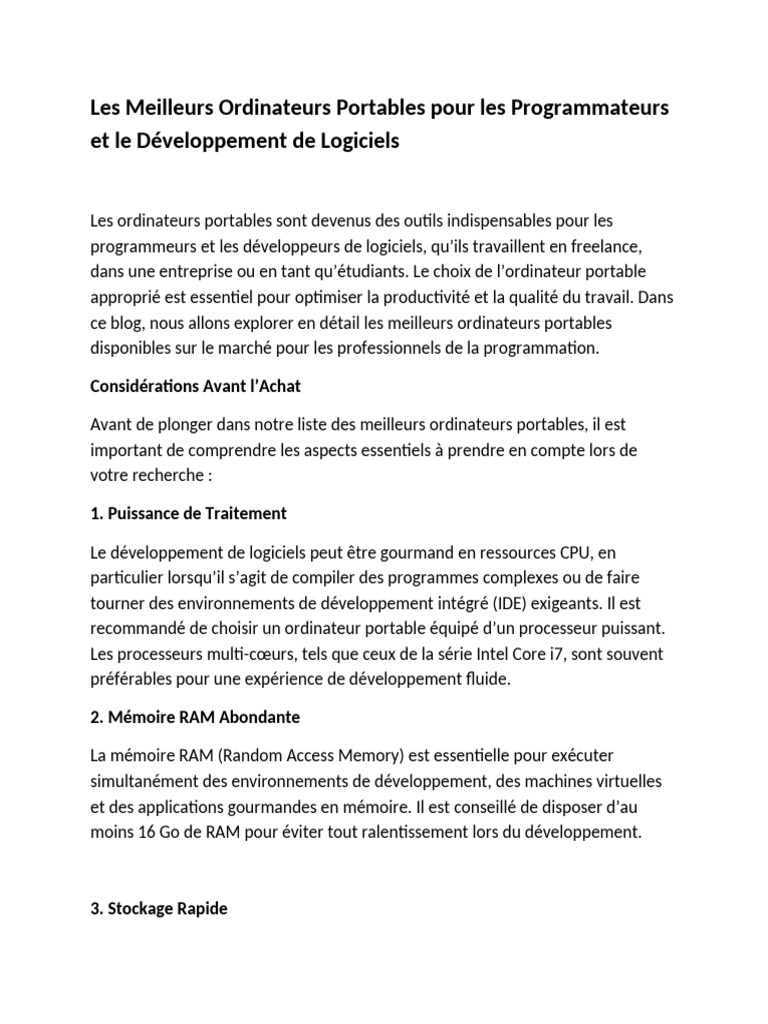 Les Meilleurs Ordinateurs Portables Pour Programmeurs | PDF