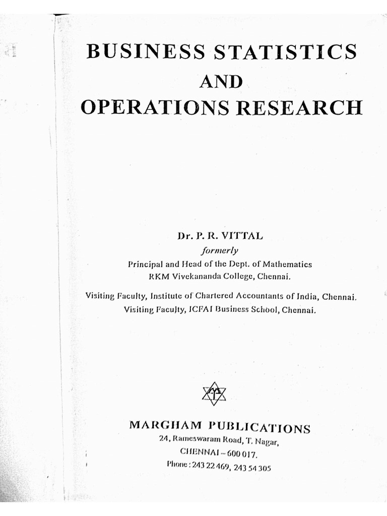 Business Statistics and Operations Research Part 1 by DR PR Vittal | PDF