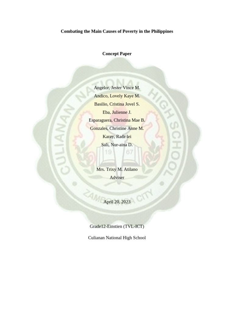 Combating The Main Causes of Poverty in The Philippines Concept Paper | PDF