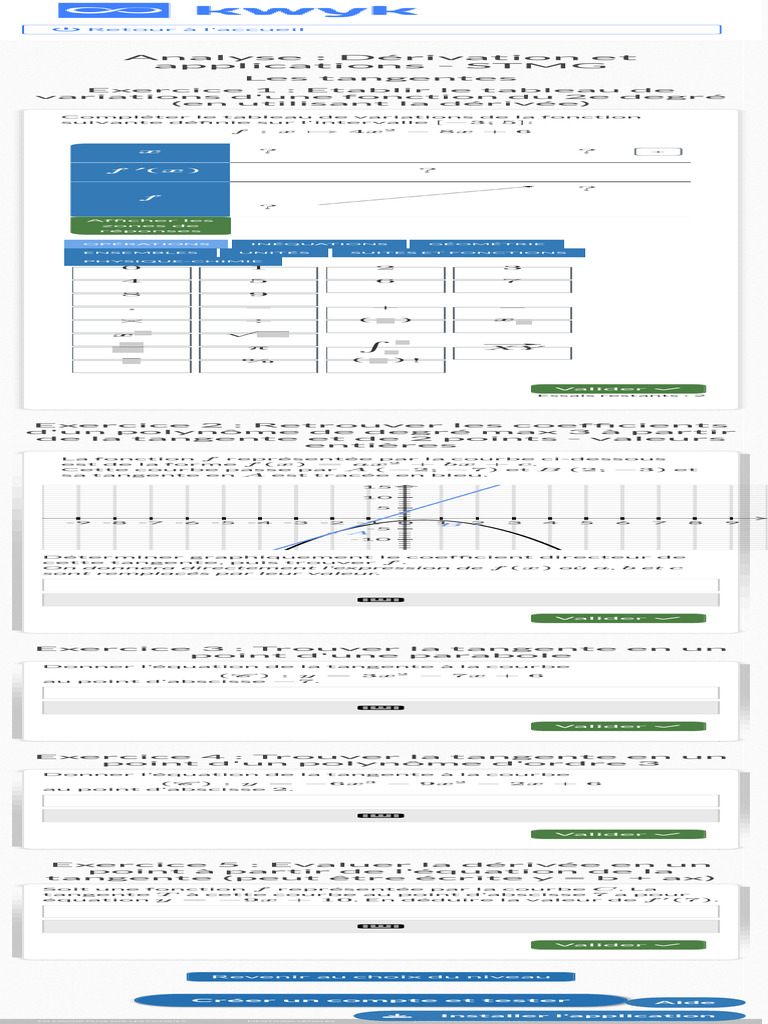 Les Tangentes - Exercices STMG - Kwyk | PDF