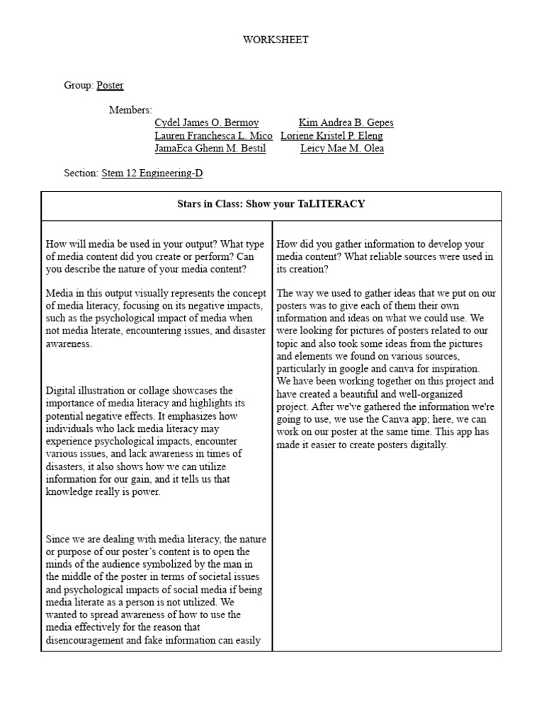 MIL Worksheet | PDF
