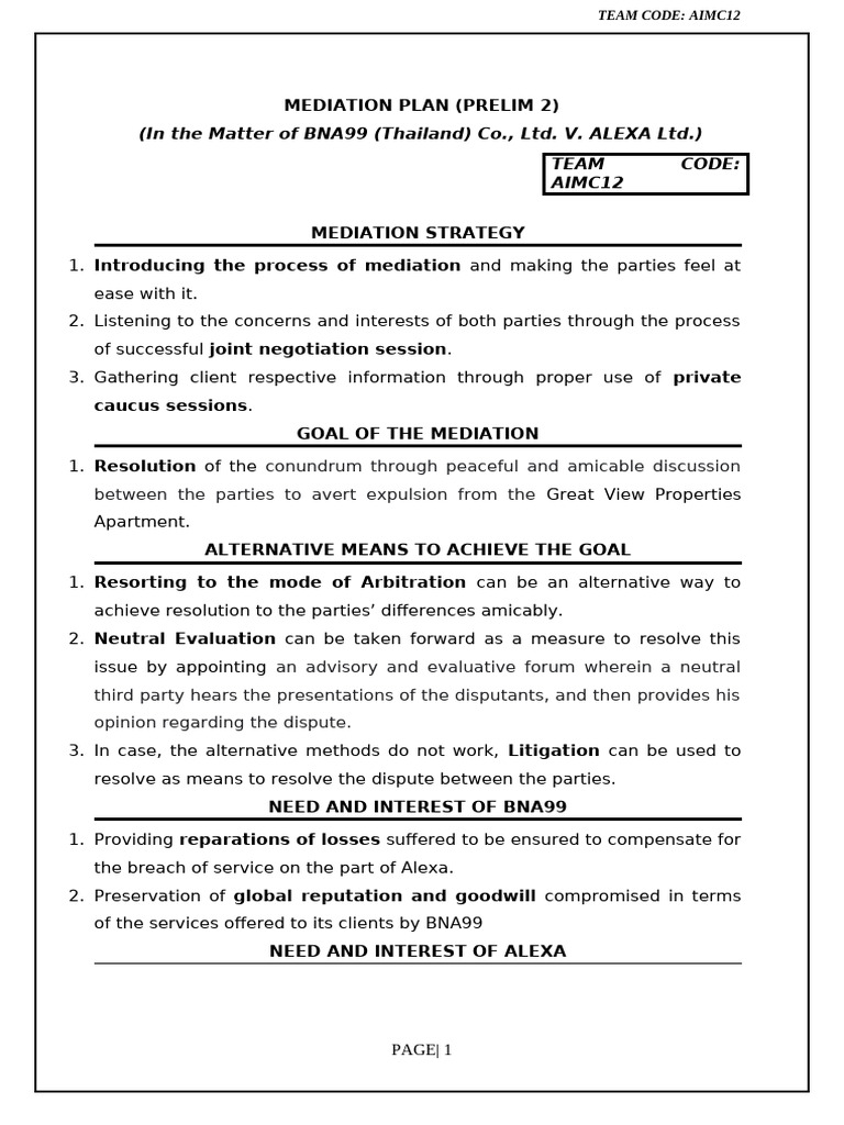 Prelim 2 Mediation Plan | PDF