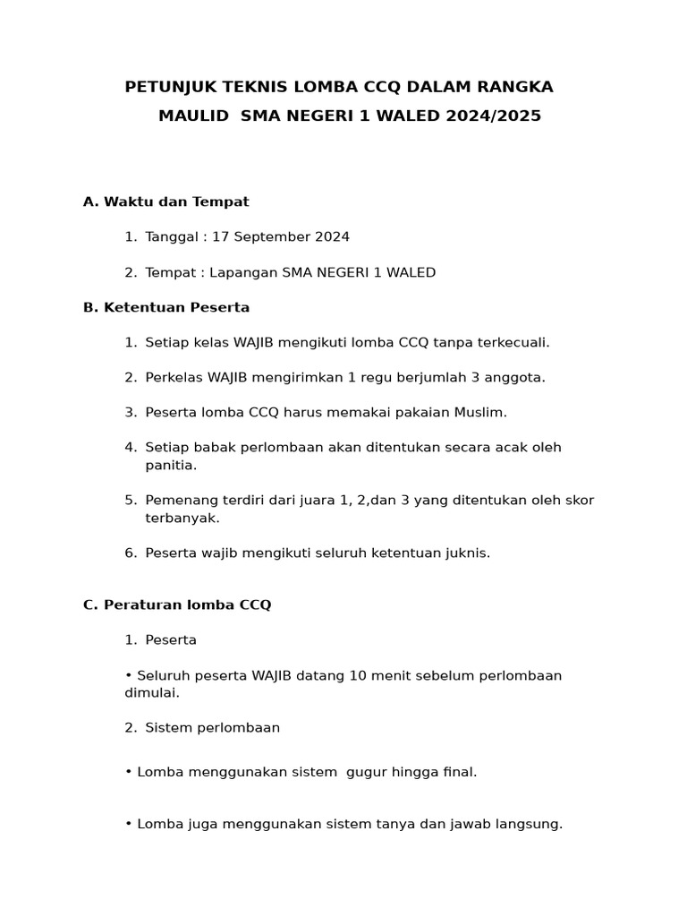 Juklak Juknis CCQ Maulid 2024 | PDF