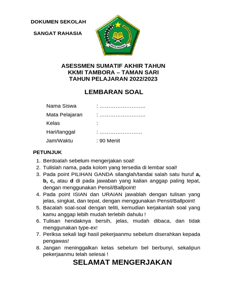 Format Kop Soal | PDF