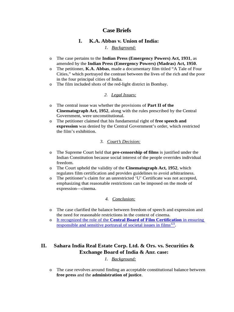 Key Indian Supreme Court Case Summaries | PDF | Taxes | Law