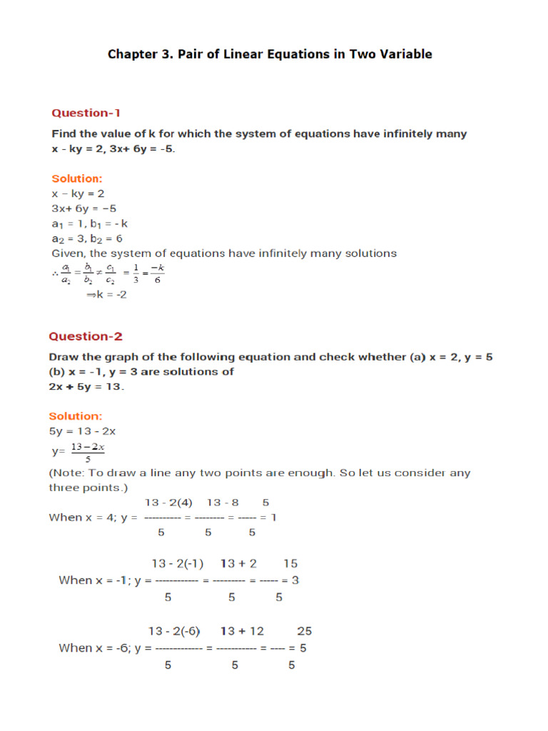 Linear Equations 2 Variable (Value Based Questions) WPL | PDF Linear Equations 2 Variable (Value Based Questions) WPL | PDF