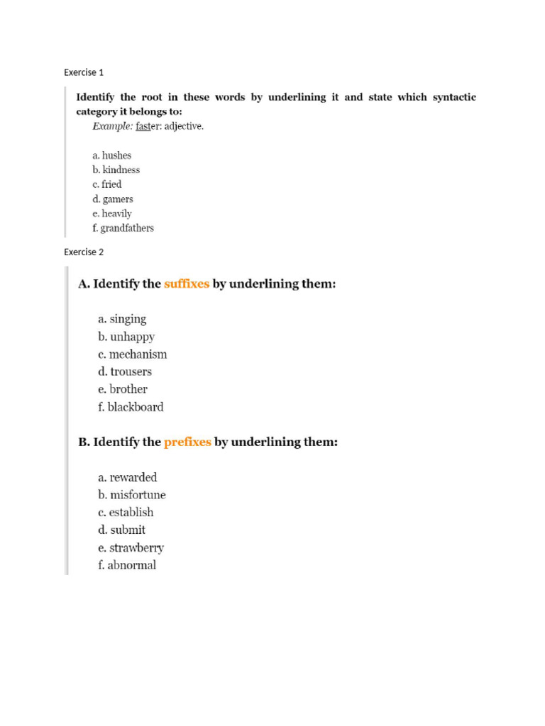 Morpheme Exercises | PDF