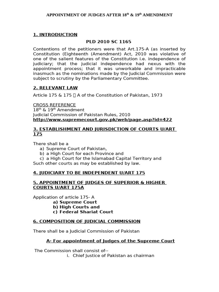 Judges Appointment Post 18th & 19th Amendments | PDF | Judge | Supreme ...