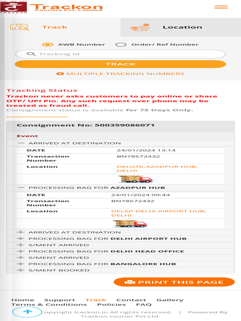 Trackon Couriers PVT - LTD | PDF