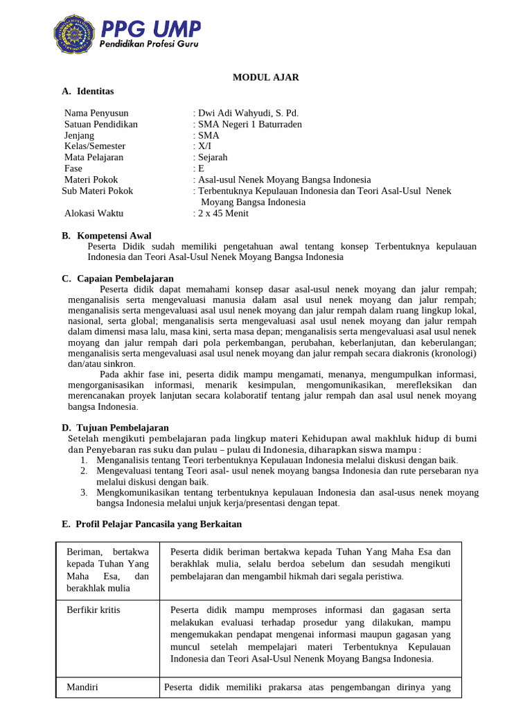 Modul Ajar Sejarah PPG SMA X | PDF