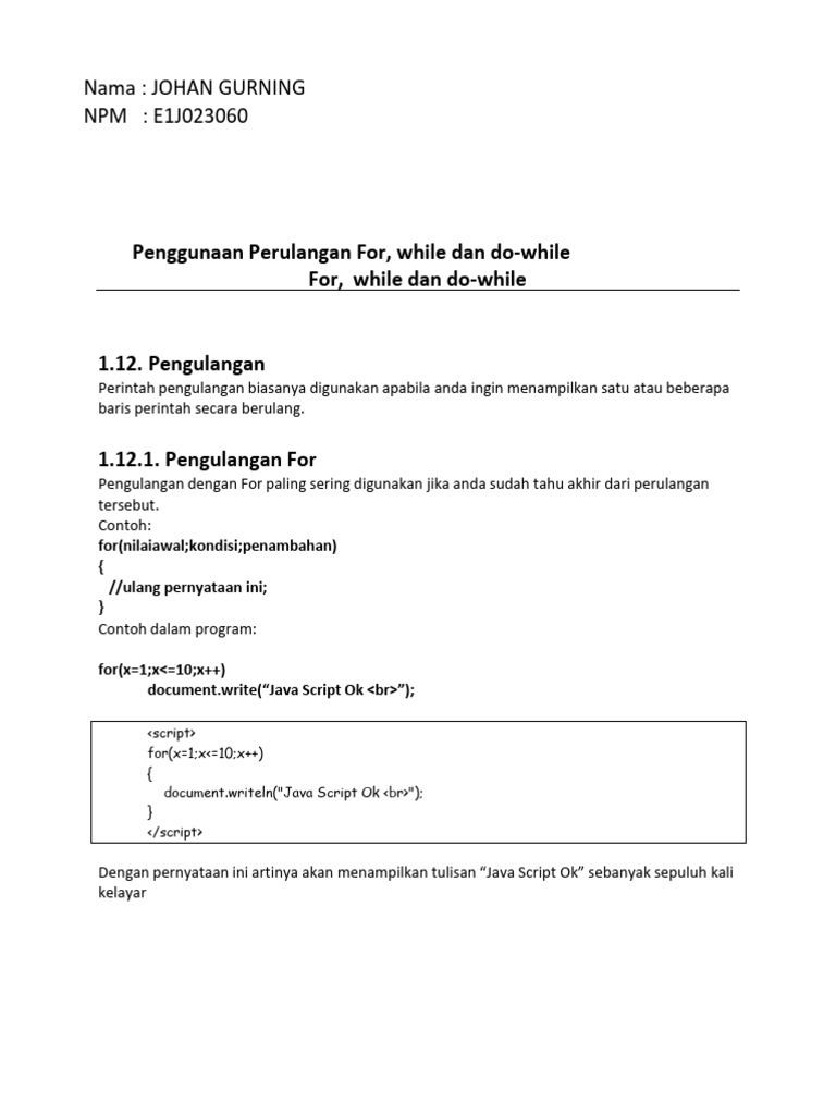 For While Do While Pdf