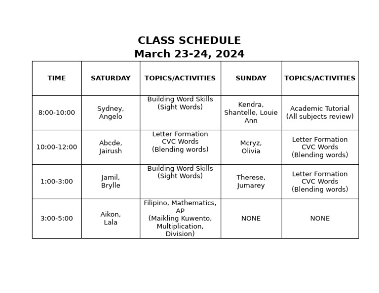 Class Schedule | PDF