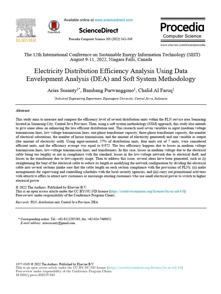 Electricity Distribution Efficiency Analysis Using Data Envelopment Analysis (DEA) and SSM | PDF