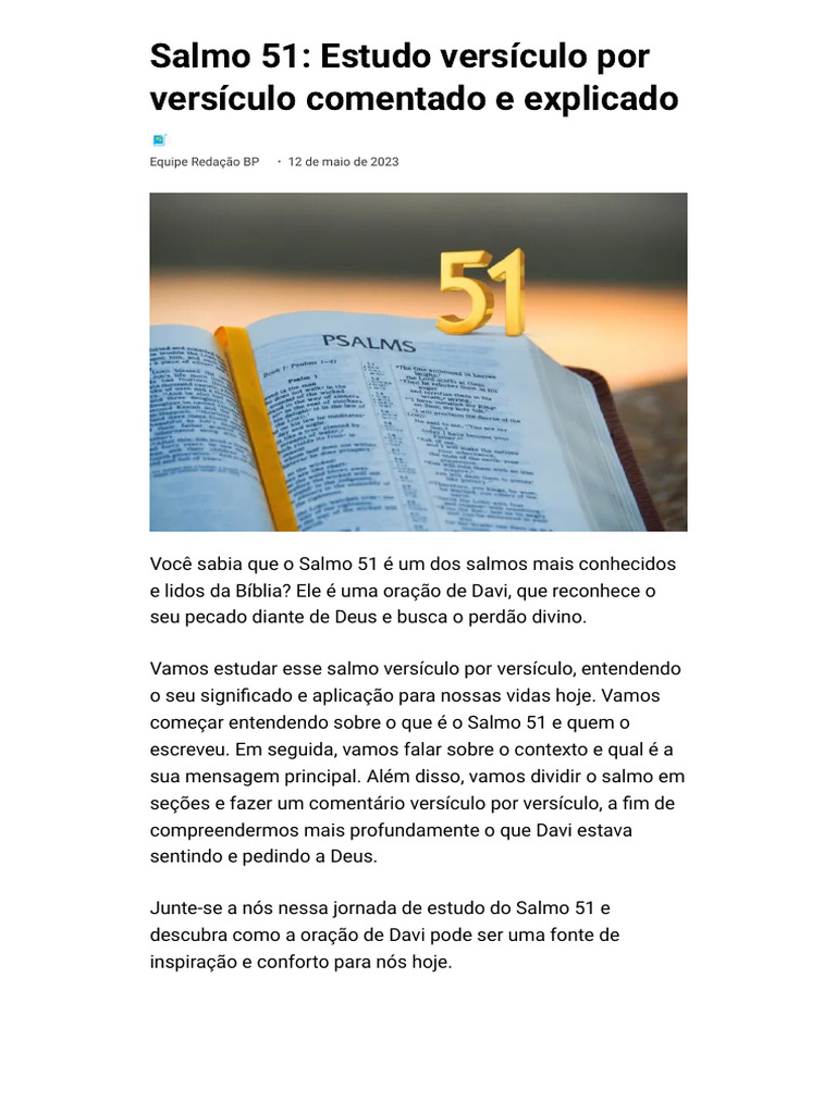 Salmo 51 Estudo Versículo Por Versículo Comentado E Explicado Pdf