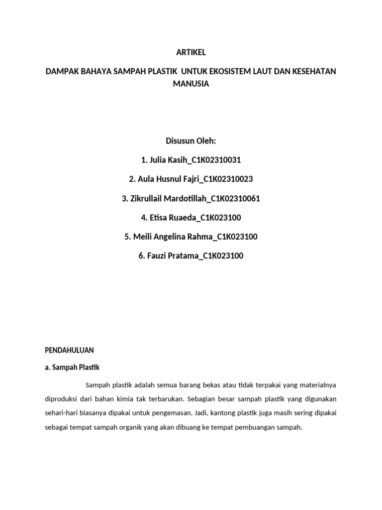 Artikel Sampah Plastik | PDF