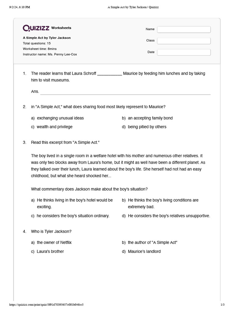 A Simple Act by Tyler Jackson _ Quizizz | PDF