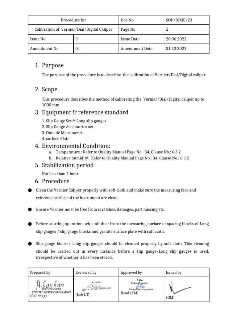 Revised SOP-DIME-23 (Caliper) | PDF
