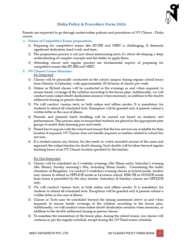 Disha Policy & Procedure Form 2426 | PDF