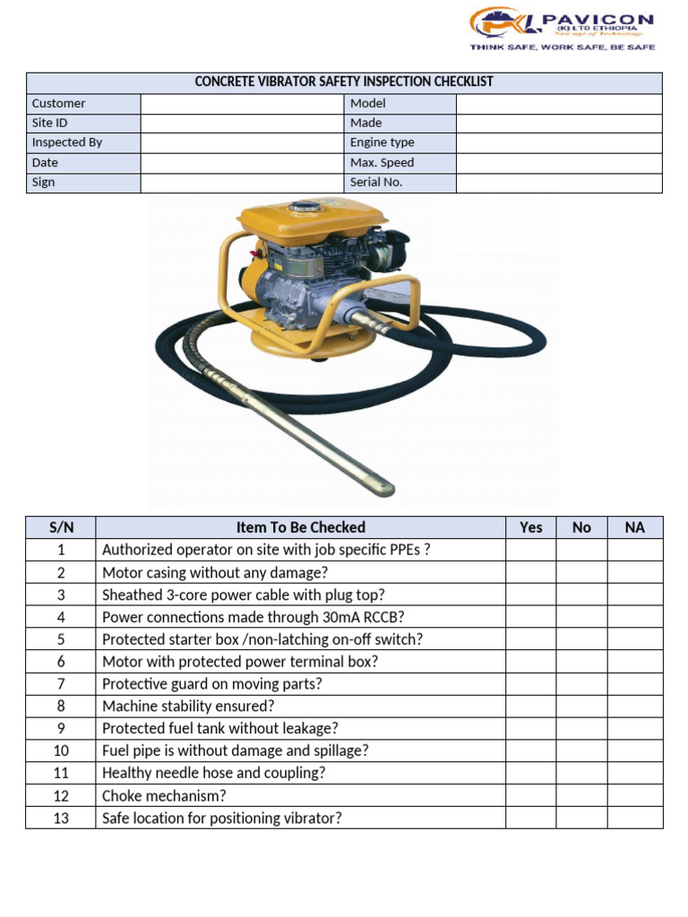 Concrete Vibrator Safety Inspection Checklist | PDF