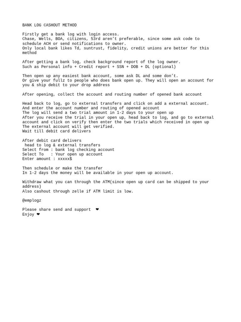 Bank Log Cashout Method | PDF