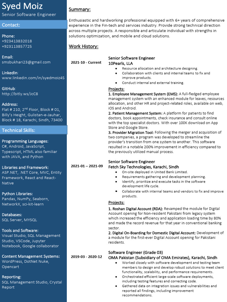 Moiz Resume | PDF