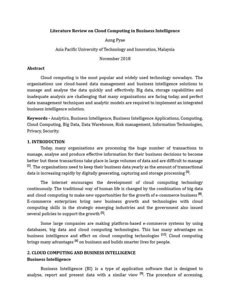 Literature Review On Cloud Computing in Business Intelligence | PDF | Cloud Computing | Computers