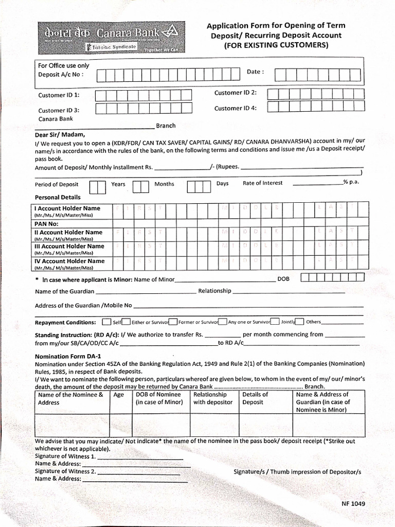 Canara Bank FD Form 2024 | PDF