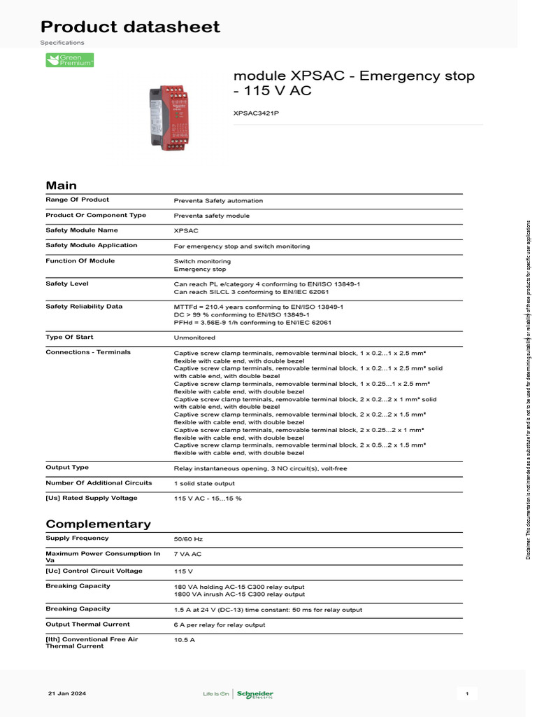 Schneider Electric_Preventa-XPS_XPSAC3421P | PDF
