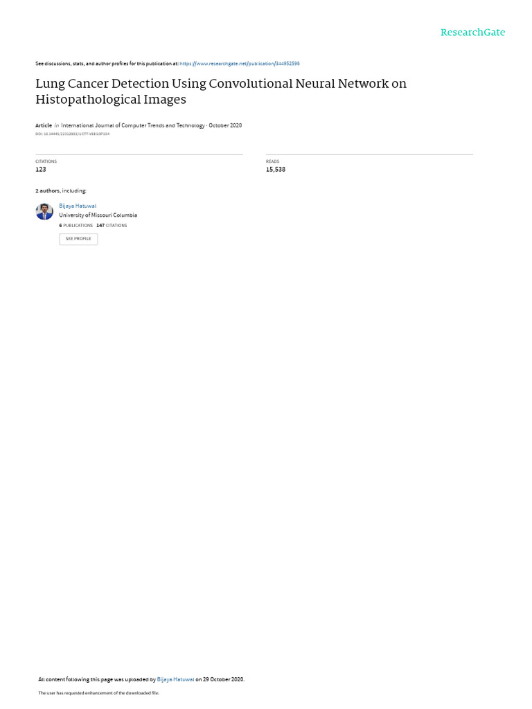 Lung Cancer Detection Using Convolutional Neural Networkon Histopathological Images Pdf