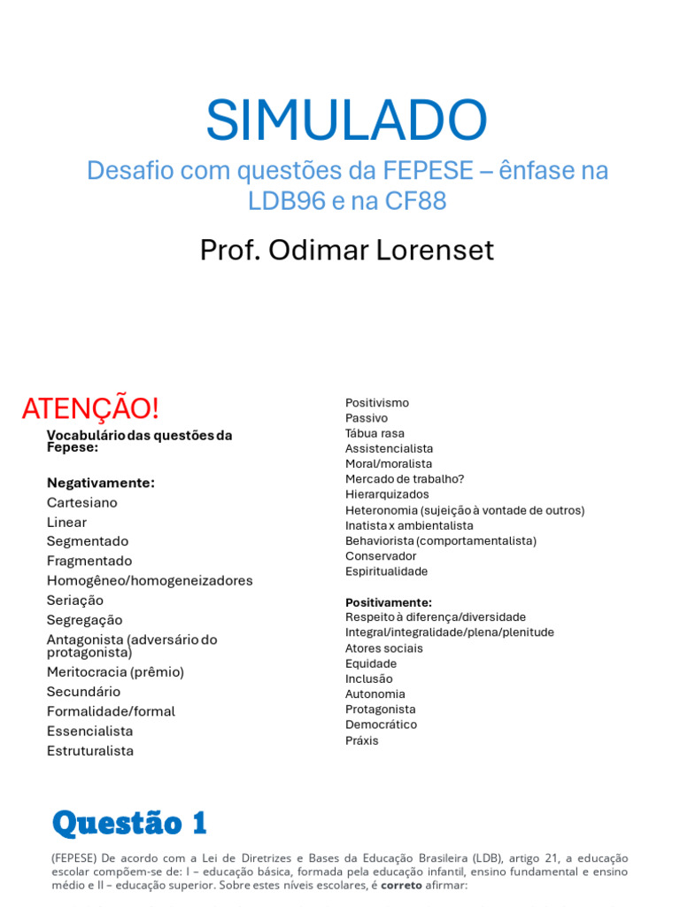 Simulado 01 - LDB, CF88 + | PDF