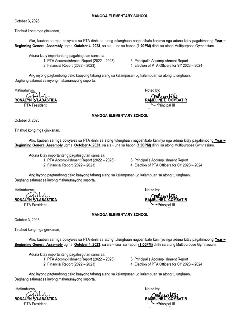 Gen Assembly Letter | PDF