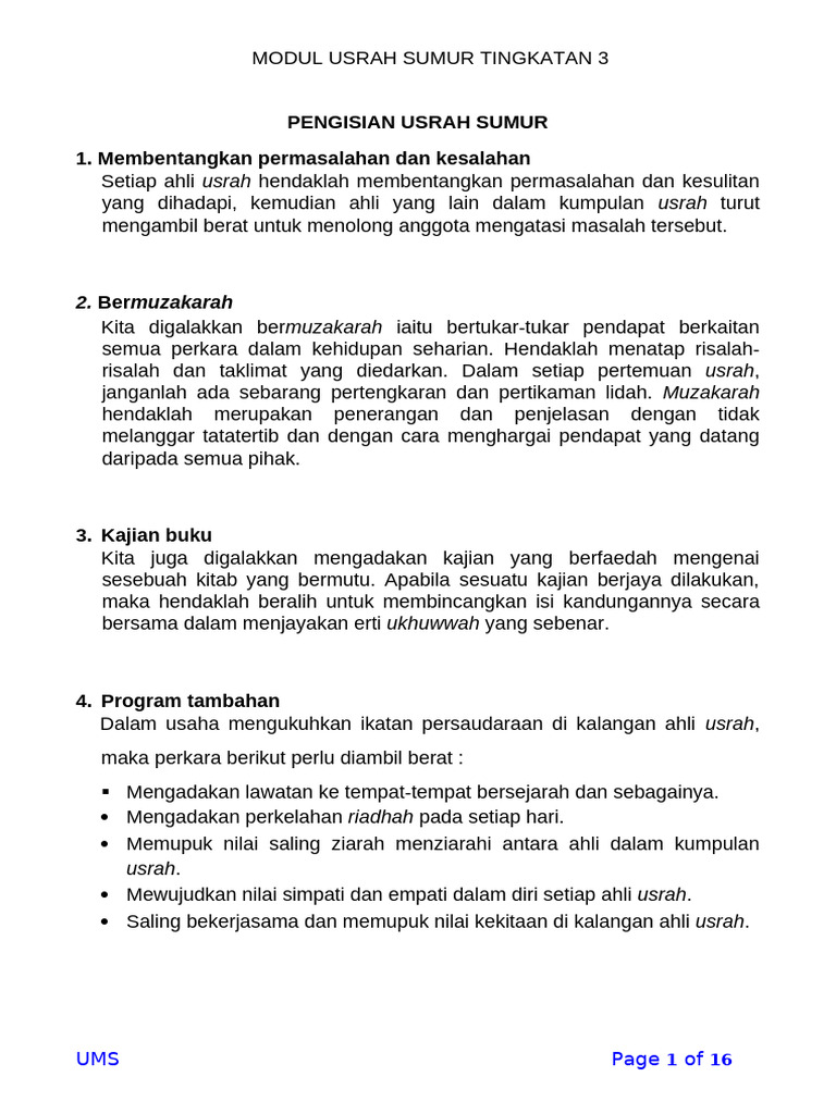 Modul Usrah Sumur Tingkatan 3 | PDF